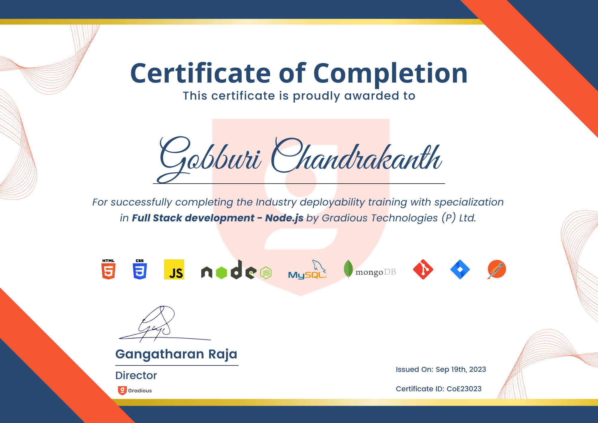 Certificate-CoE23023 - Gradious