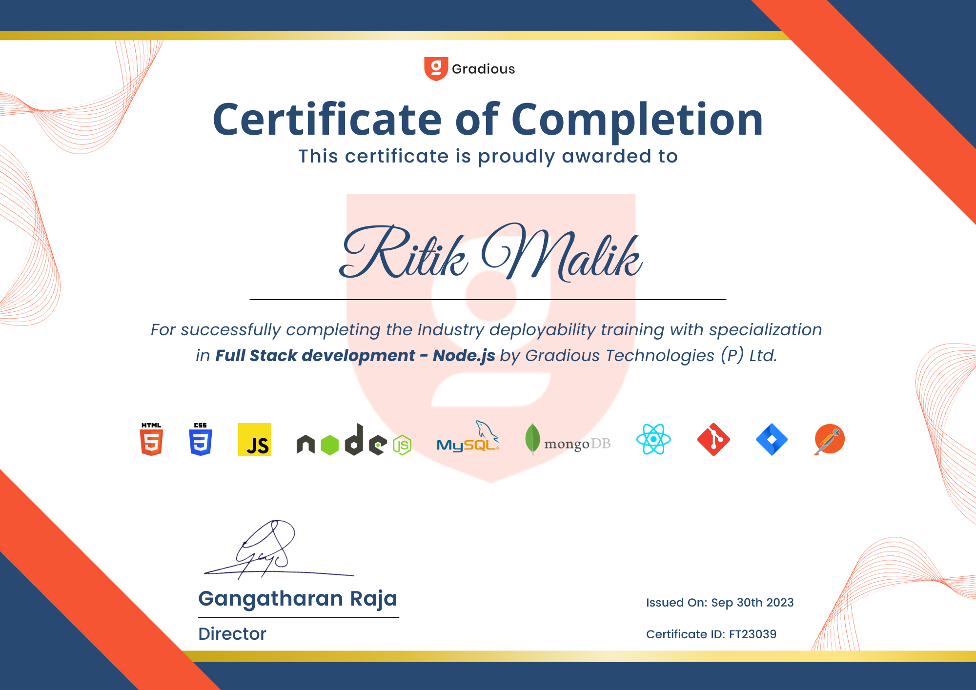 Certificate-FT23039 - Gradious